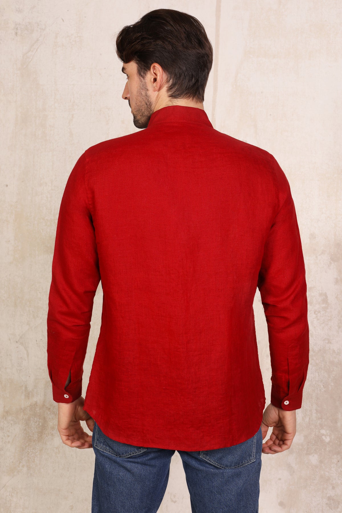 Dark Red - Coral Linen Shirt